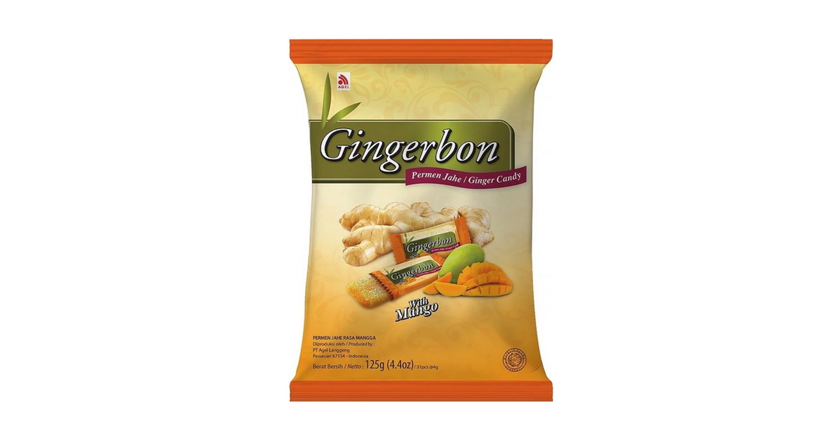 Gyömbér Cukorka Mangóval, 125g (Gingerbon) - 990 Ft